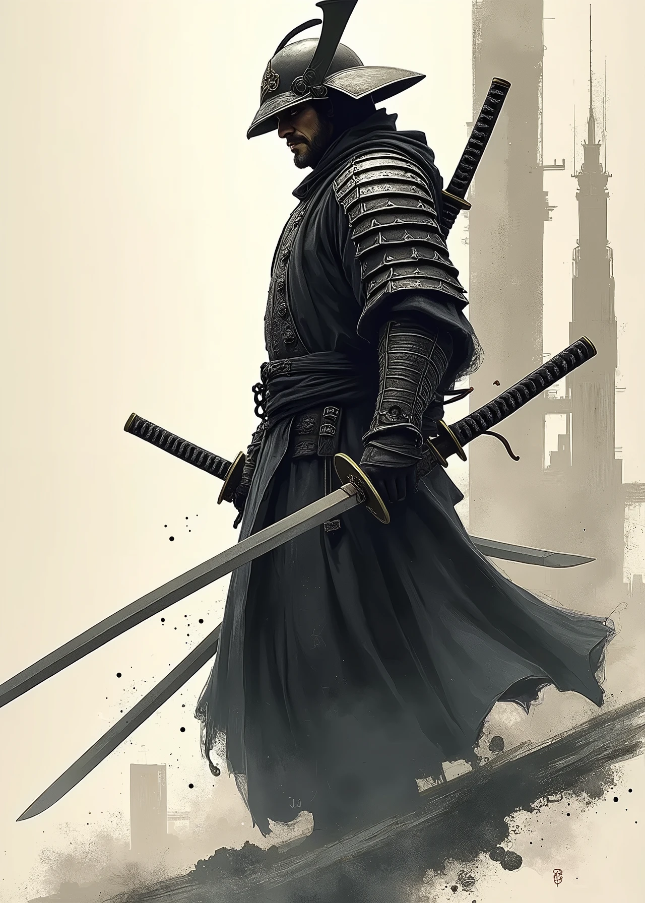 There is a man in a samurai outfit holding two swords - SeaArt AI