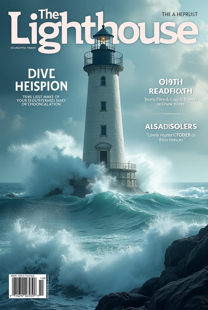 A Magzine cover featuring a lighthouse, waves hitting lighthouse ...