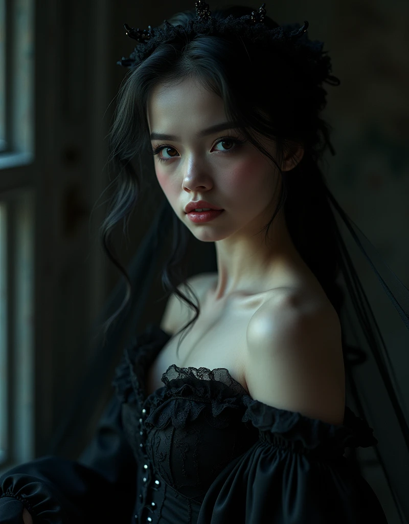A girl in a gothic dress, beautiful detailed eyes, beautiful detailed ...