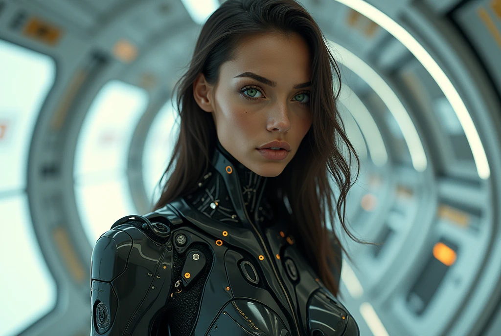 Photorealism, Futuristic black biomechanical cyborg with a sexy natural ...