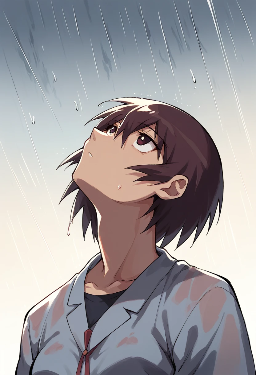 Kagura by azumanga daioh in the rain, on a grey day, looking up at the ...