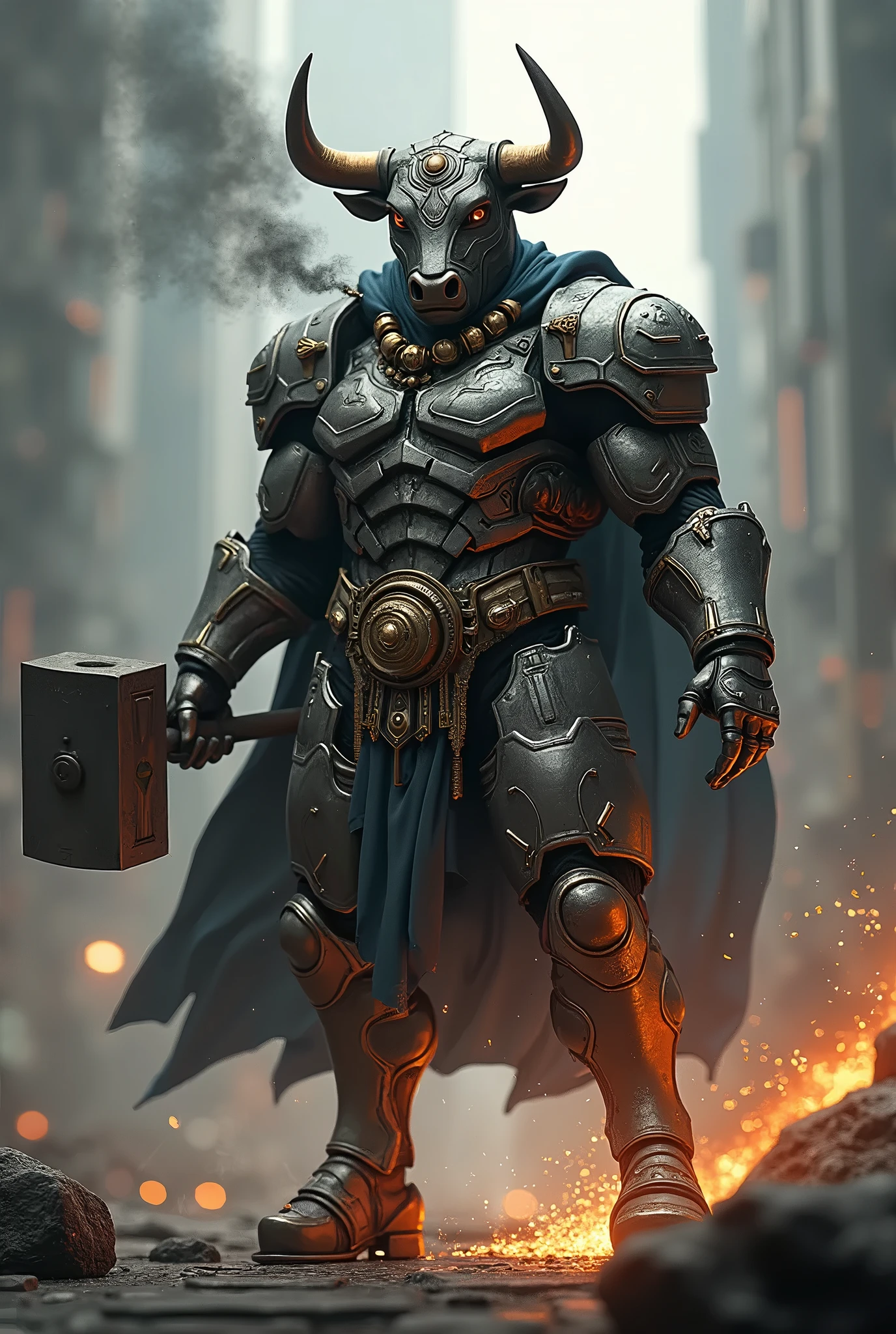 There is a man in armor with a hammer in his hand - SeaArt AI