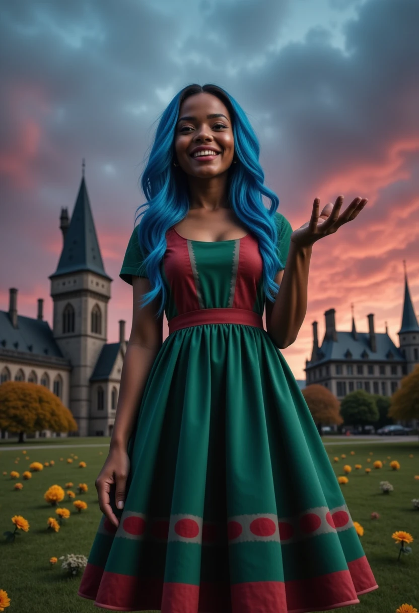 Masterpiece photo of a blue-haired full-length nigerian woman with ...