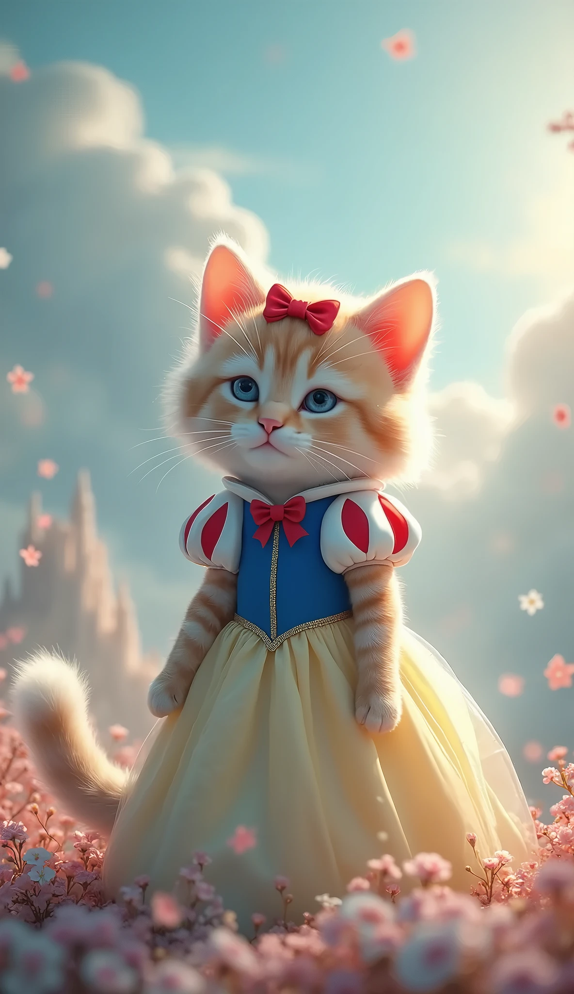 There is a cat that is standing in a field of flowers - SeaArt AI