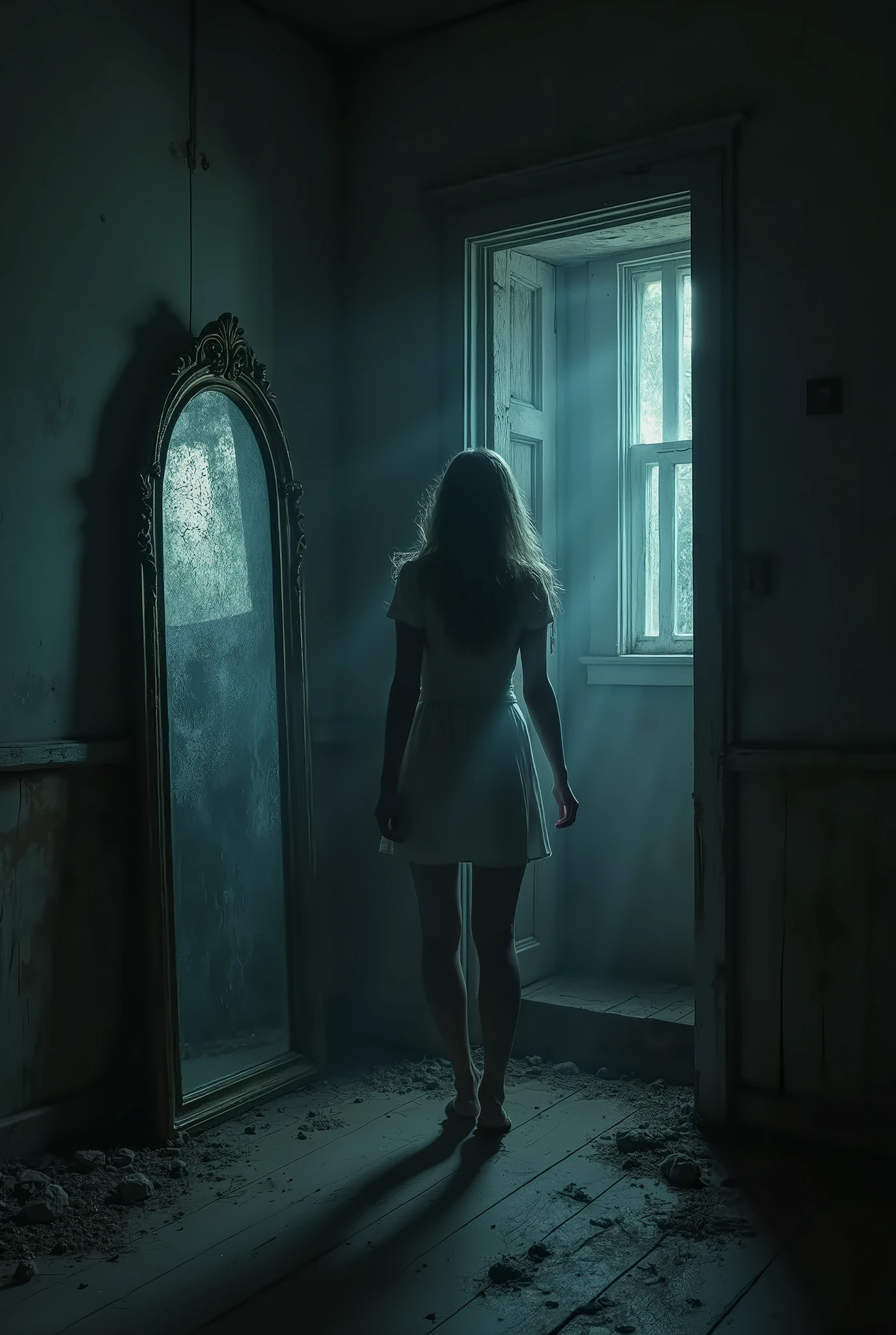 There is a woman standing in a room with a mirror - SeaArt AI