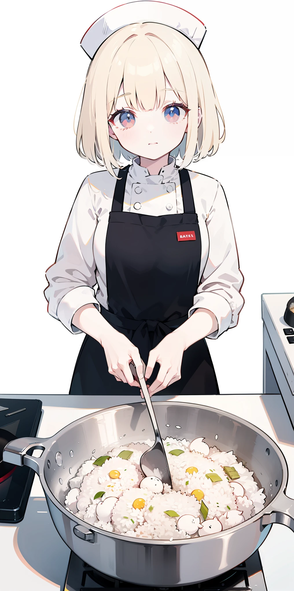 Anime girl cooking rice in a pan with a spoon - SeaArt AI
