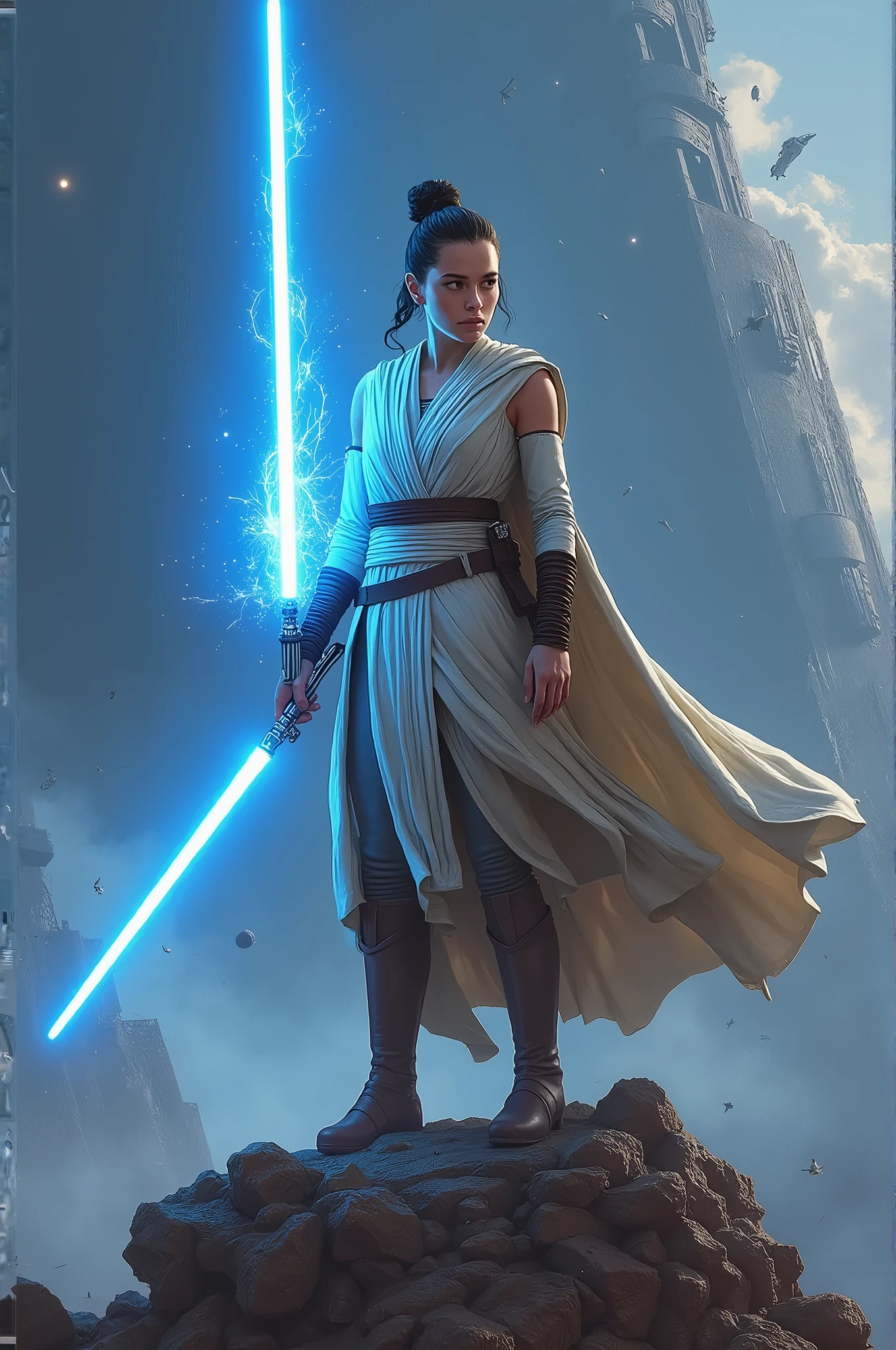 Star wars the force awakes rey in a scene with lightsabed - SeaArt AI