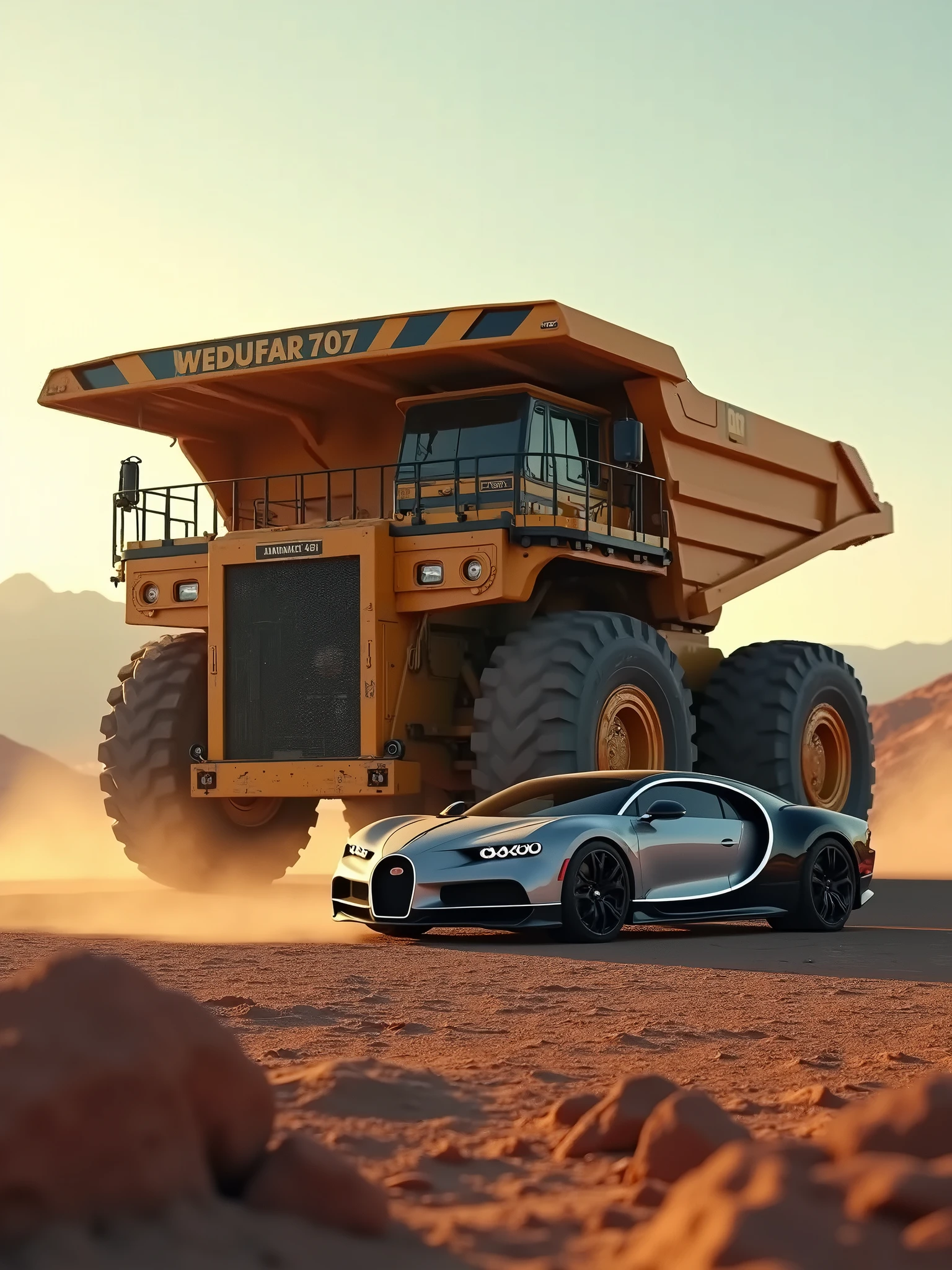 Arafed truck and buggy in front of a large truck - SeaArt AI