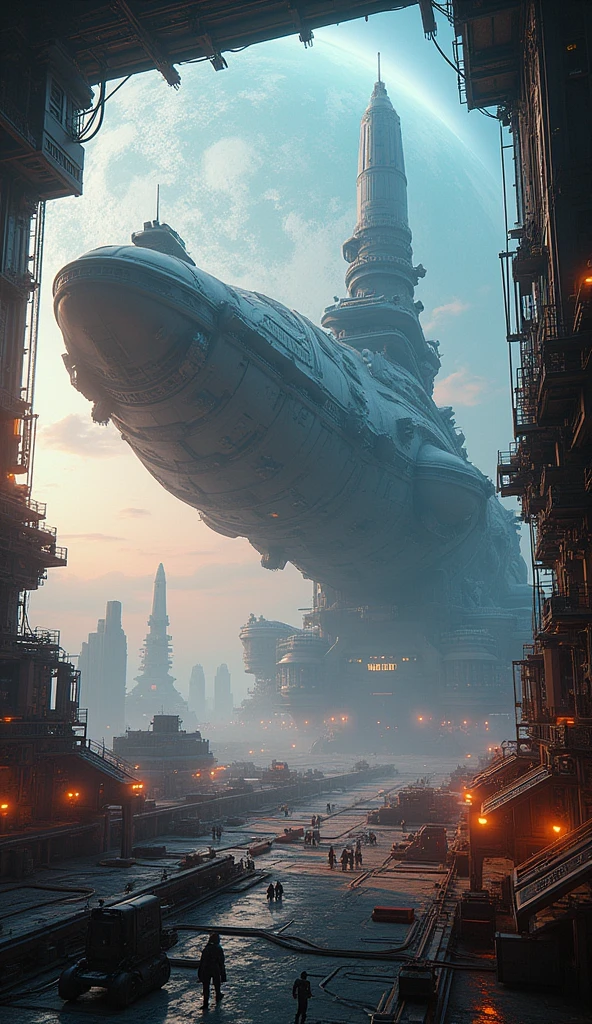 Sci-fi, realistic, panoramic view, a huge space shipyard with heavy machinery su - SeaArt AI