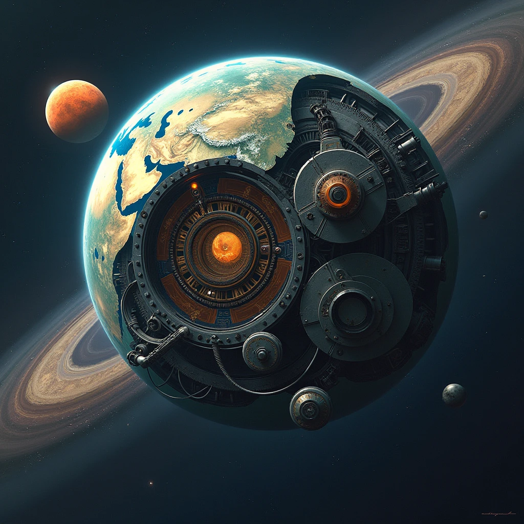 Mechanical Earth、universe space、moon、sun、Mars、Ultra high definition ...