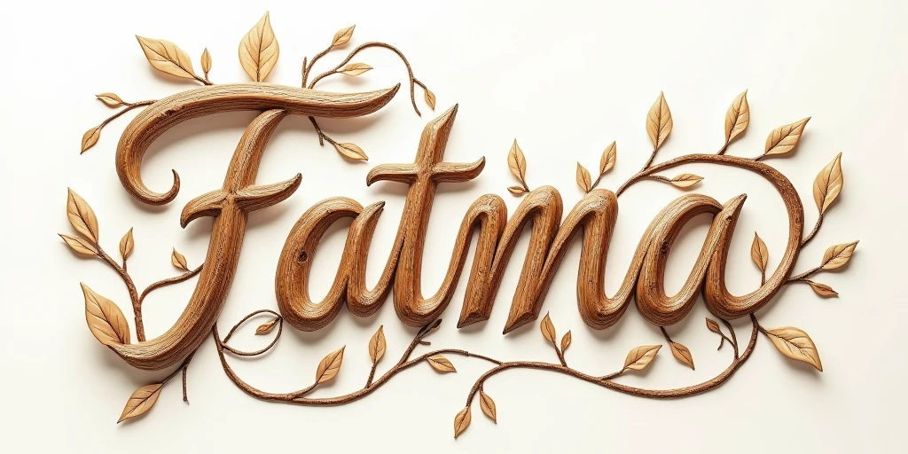 Create a handwritten for the word FATMA SIAUW, made of vines and wood ...