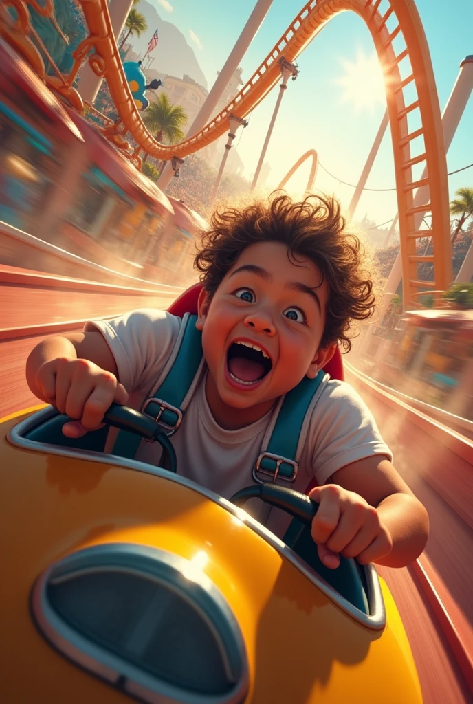 Amusement park、 person screaming on a roller coaster々、 fun vibe - SeaArt AI