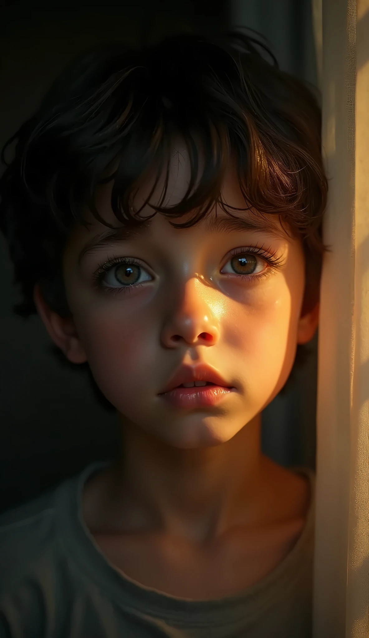 A sad boy, boy with tears, emotional expression, warm lighting - SeaArt AI