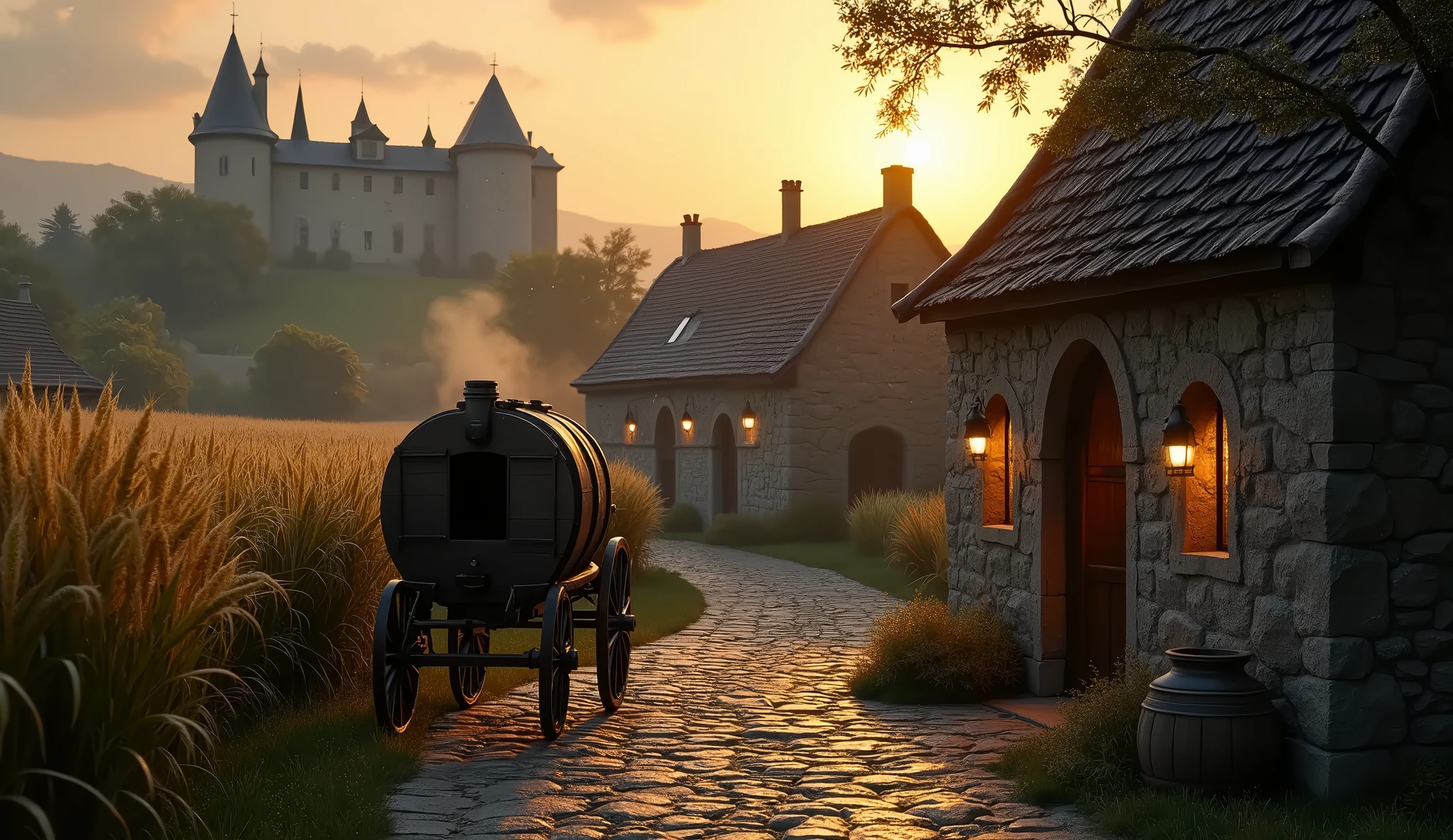 Cinematic image of The entrance to a beer cellar in an old European ...