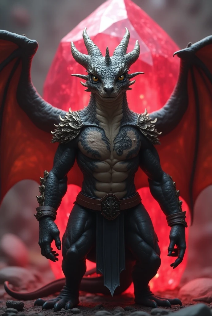 a two-meter-tall bipedal dragon , yellow eyes, by the ruby, blond eyebrows mus - SeaArt AI