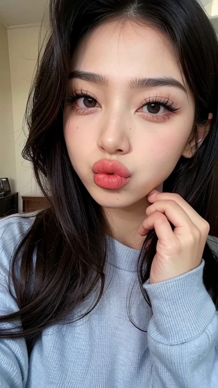 A beautiful woman,alone,black eyes,perfect face,pouting mouth - SeaArt AI