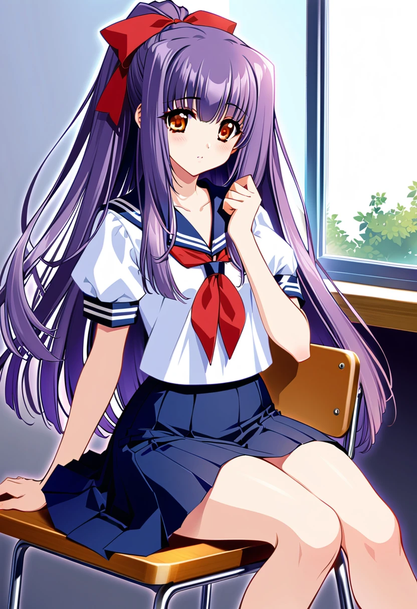 Suzuna Kuraki, 1 girl,Alone,、(Sailor suit、Navy Skirt)、Thighs - SeaArt AI