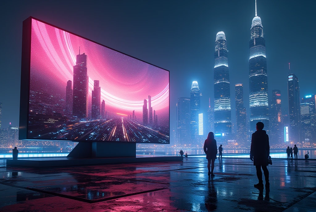 Imagine large 5d led monitor setup at night in sci-fi city of gtav ...