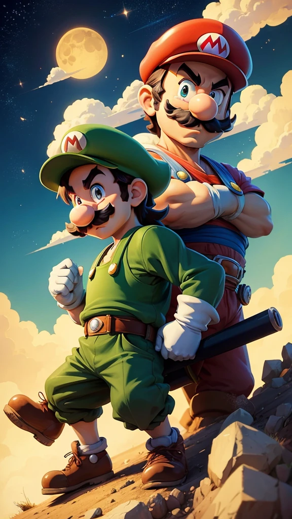 Mario Bros as a Japanese anime cartoon style, inspired by Studio Ghibli ...
