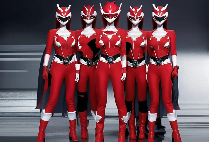 All woman's 12 members red rangers, red rangers suits, as she - SeaArt AI