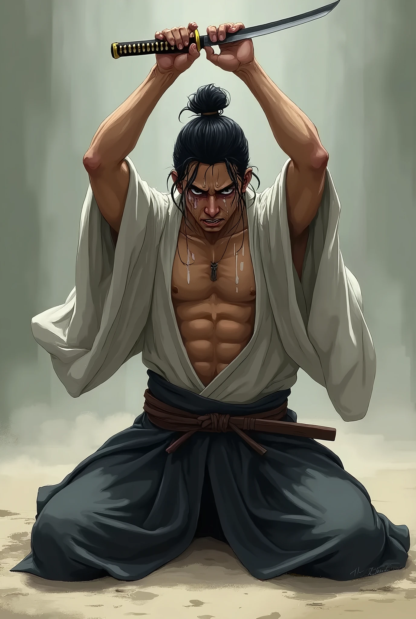 japanese anime style ,Japanese samurai who lost the battle - SeaArt AI