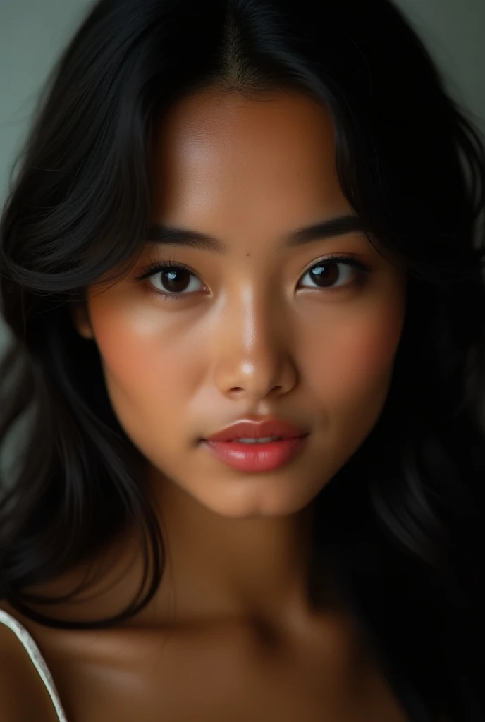 A face shot of a stunning 19-year-old Indonesian girl with flawless ...