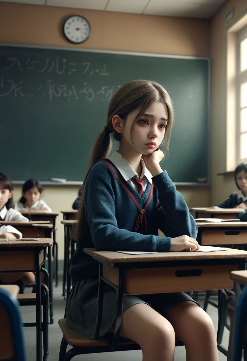 Sad Atmosphere, girl sit in classroom. best quality, masterpiece ...