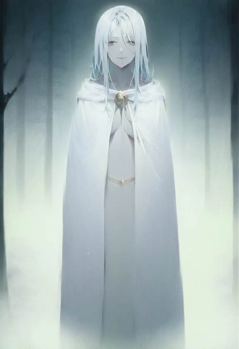 (1girl, solo) banshee, long skirt, robe, smile, cape covering whole ...