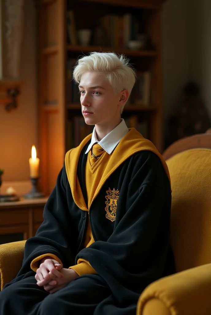 Draw a live-action picture of a 17-year-old man with albinism and ...