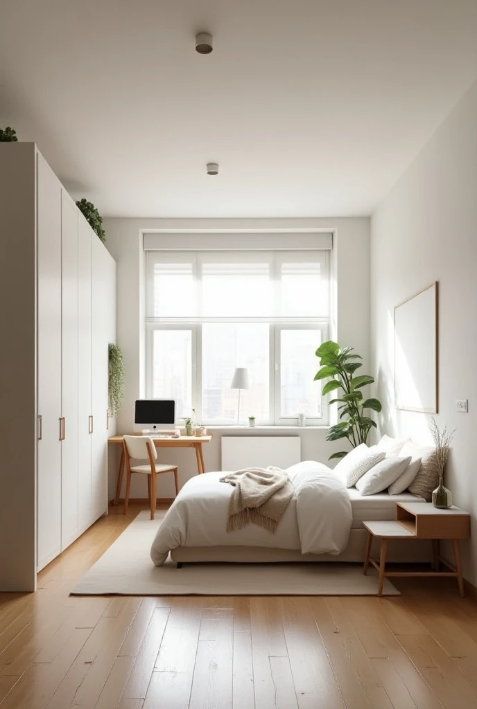 A room of 5x6 meters with a computer table, a large bed, a wardrobe and ...