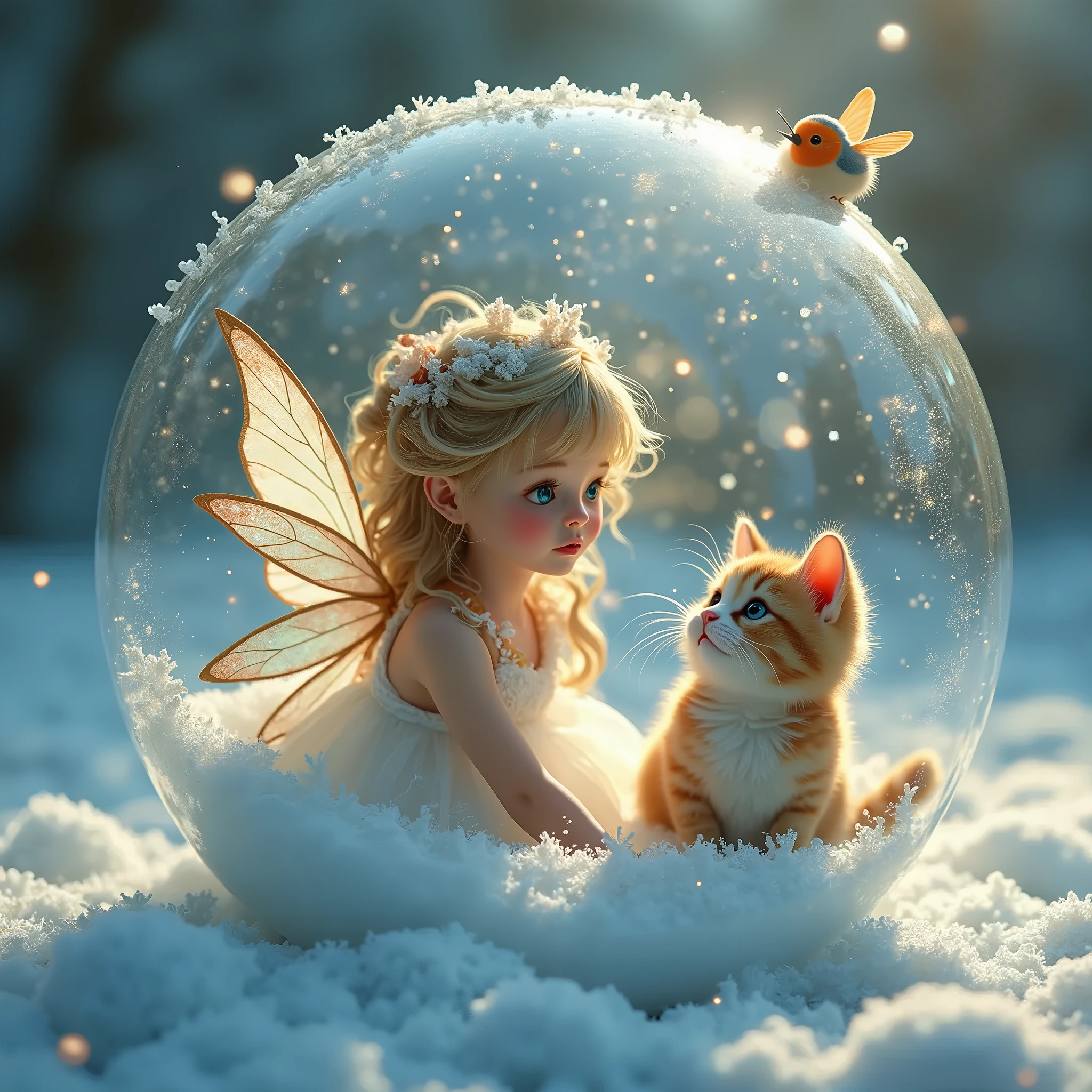 A realistic art style, a whimsical tableau featuring a beautiful tiny ...