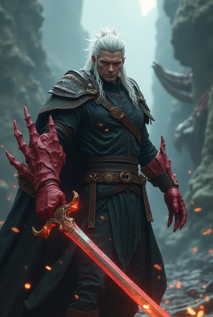 (photorealism:1.2),sura character male,red monster hand,no beard ...