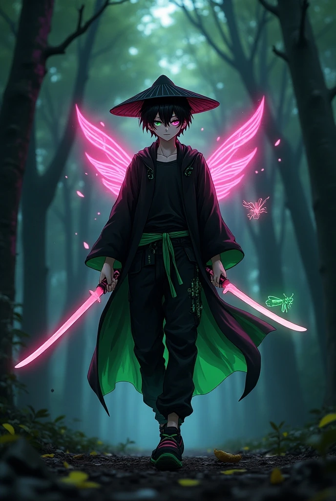 An anime boy with black hair, heterochromia eyes, one dark green and ...