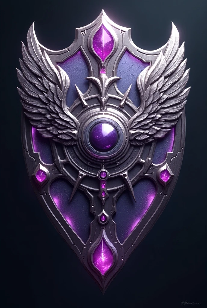 Make me a silver, purple and scarlet shield with the symbolism of ...