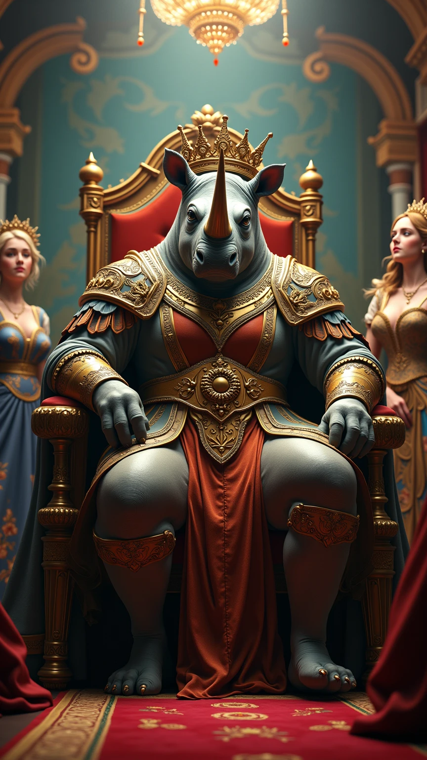 A medieval queen with Rhino animal head, epic and scary looking with ...