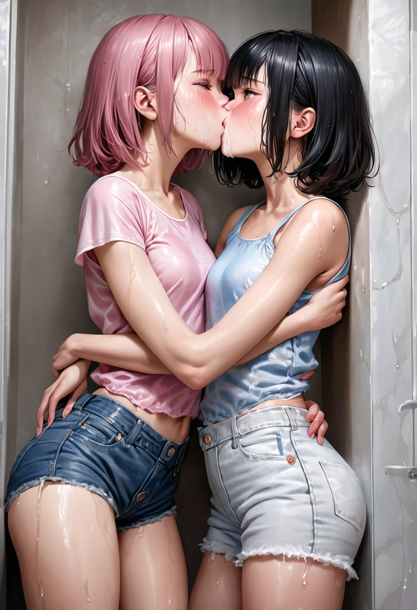 identical twins girls, Double girls, black short bob, bangs - SeaArt AI