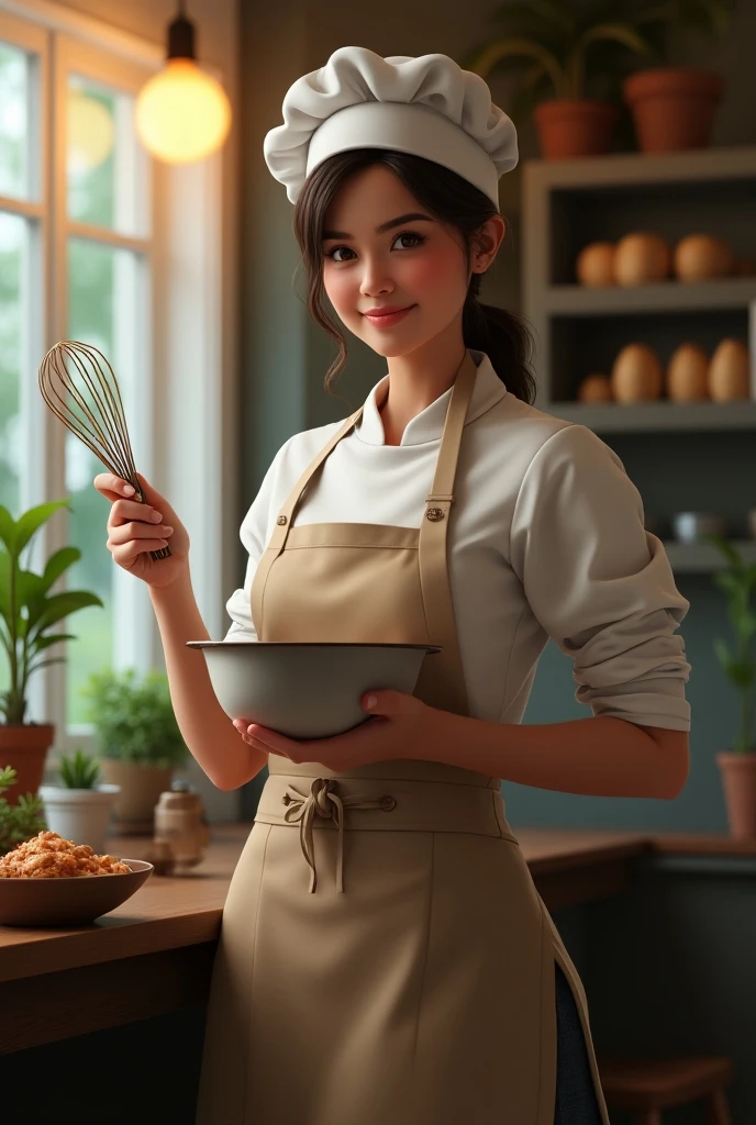 (photorealism:1.2), beautiful medium built woman wearing an Apron with ...