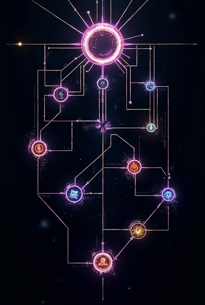 A skill tree in Isekai anime and science fiction style. With a black ...