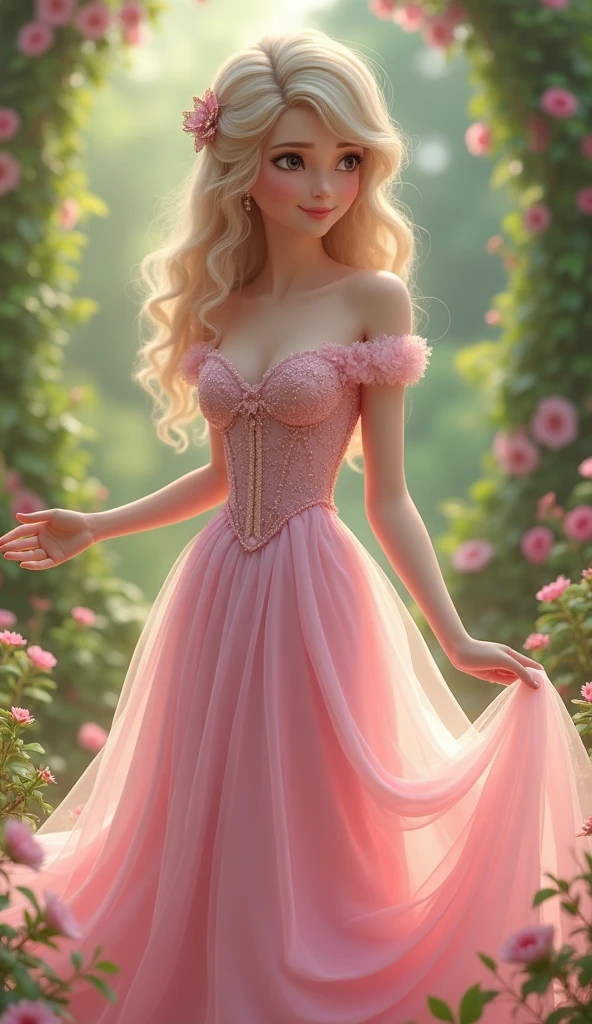 Make a princess with a delicate pink dress - SeaArt AI