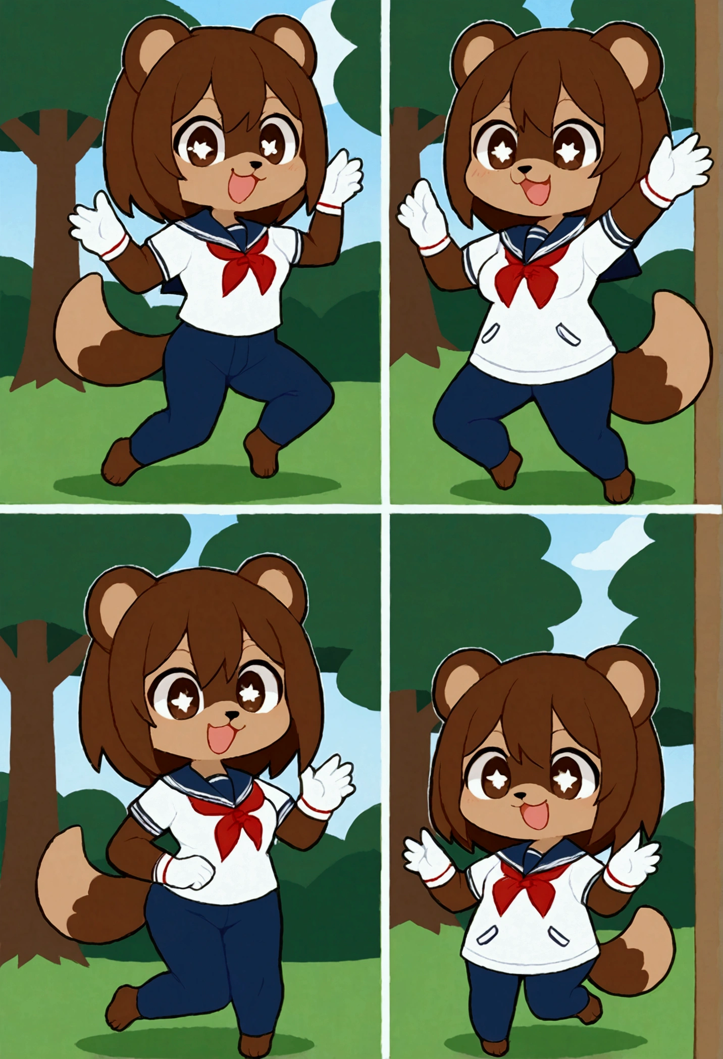 Girl, tanuki, furry, bodyfur, tail, school uniform, sailor suit - SeaArt AI