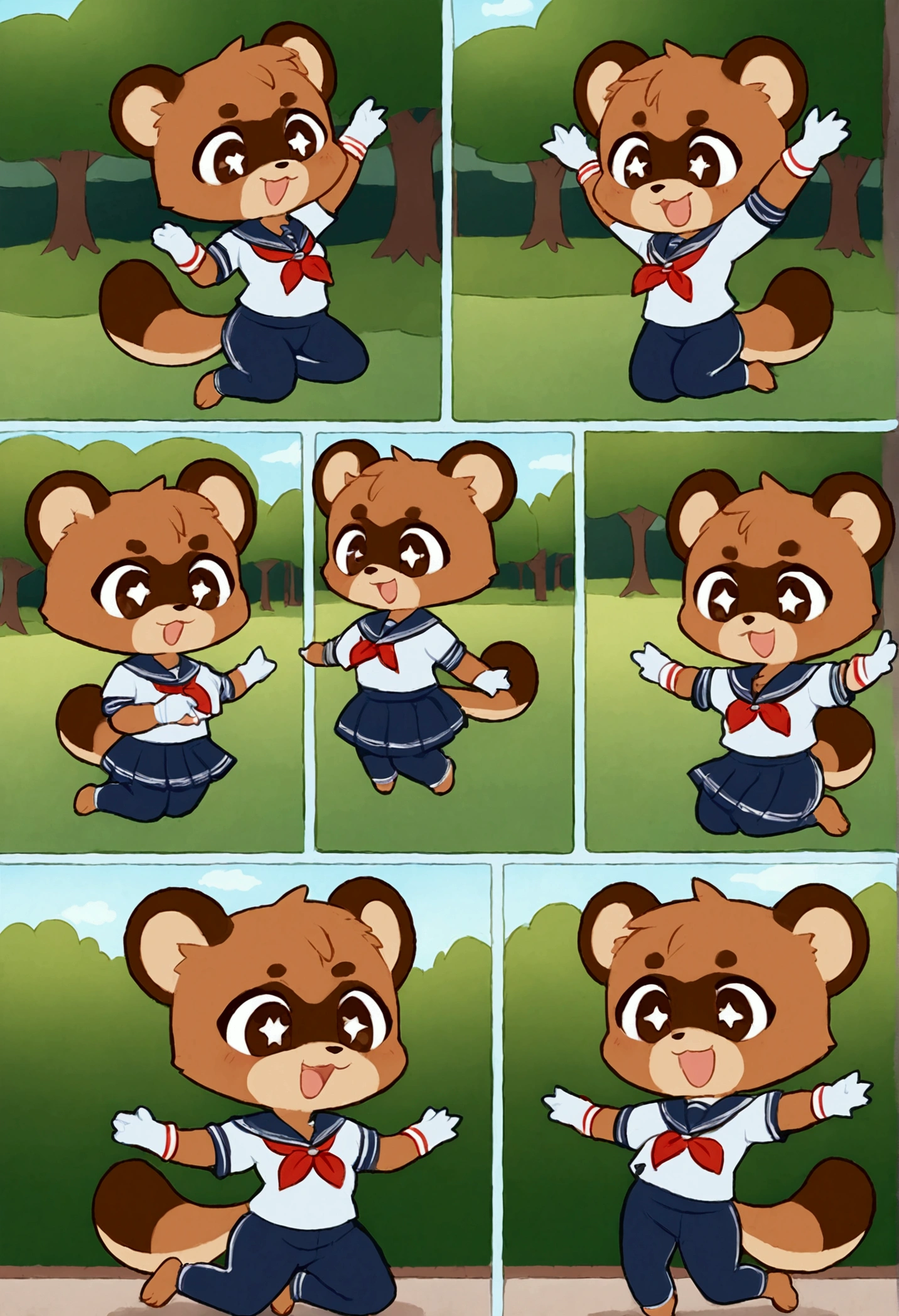 Girl, tanuki, furry, bodyfur, tail, school uniform, sailor suit - SeaArt AI