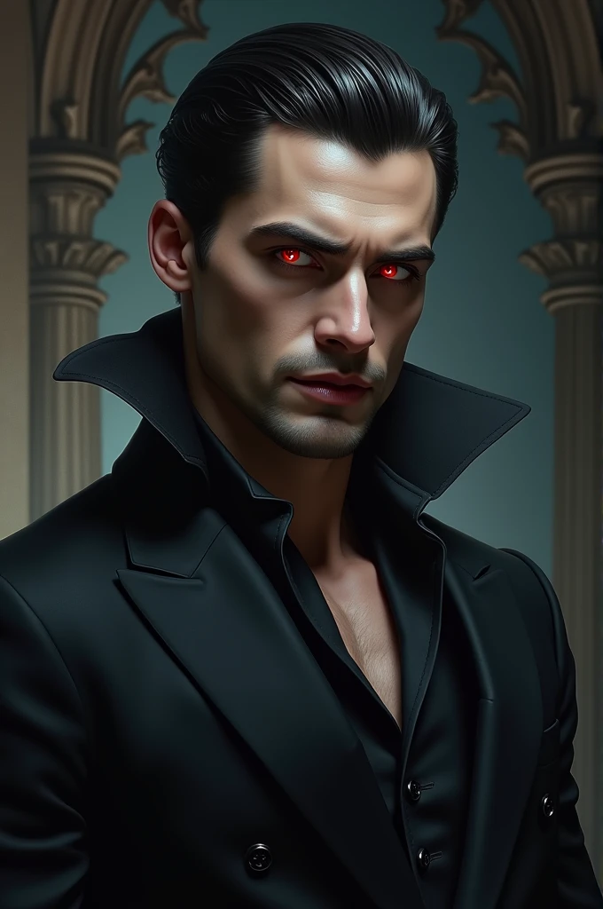 Stylish male vampire showing his fangs - SeaArt AI