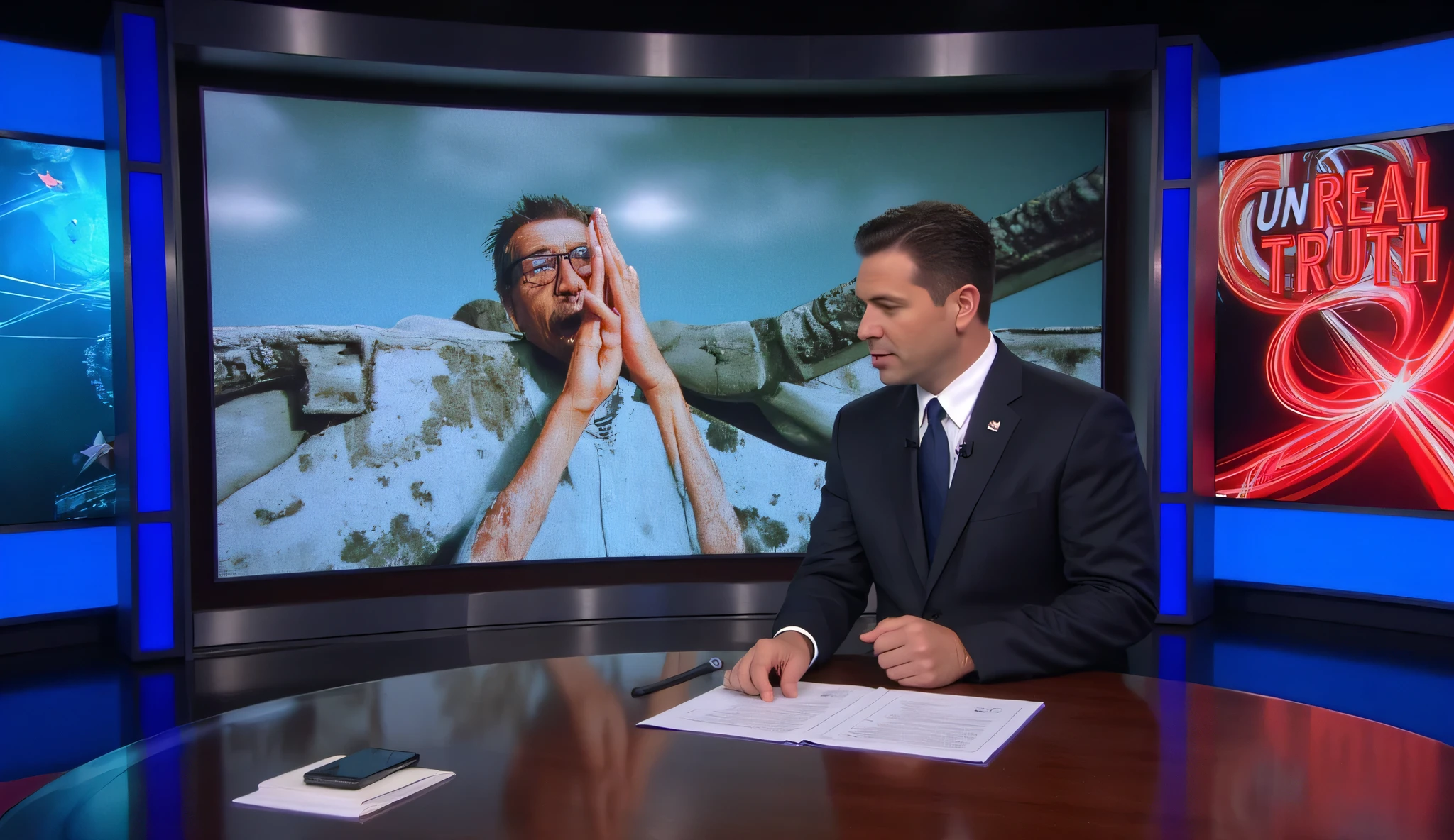 The news presenter reads the day’s headlines. Everything seems routine ...