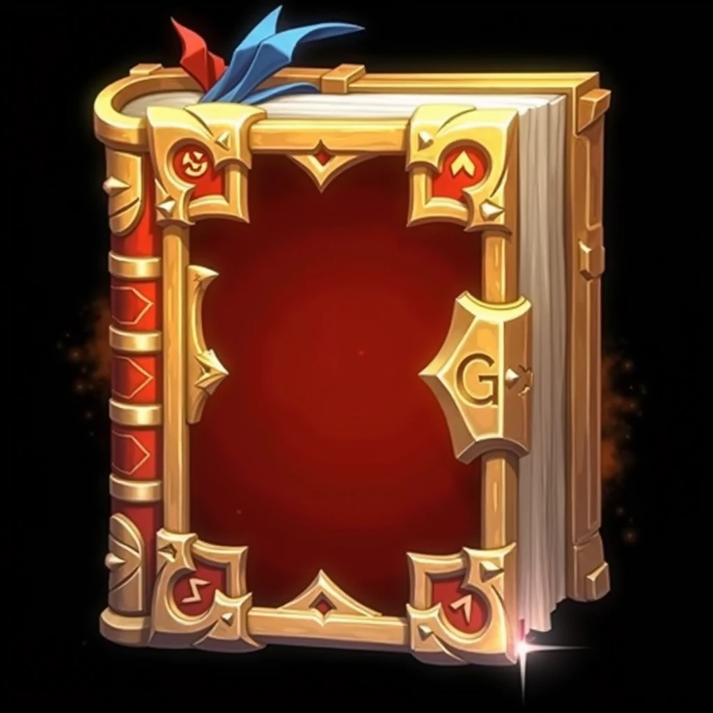 A close-up of a red book with gold edges with a blue bow, floating spellbook - SeaArt AI