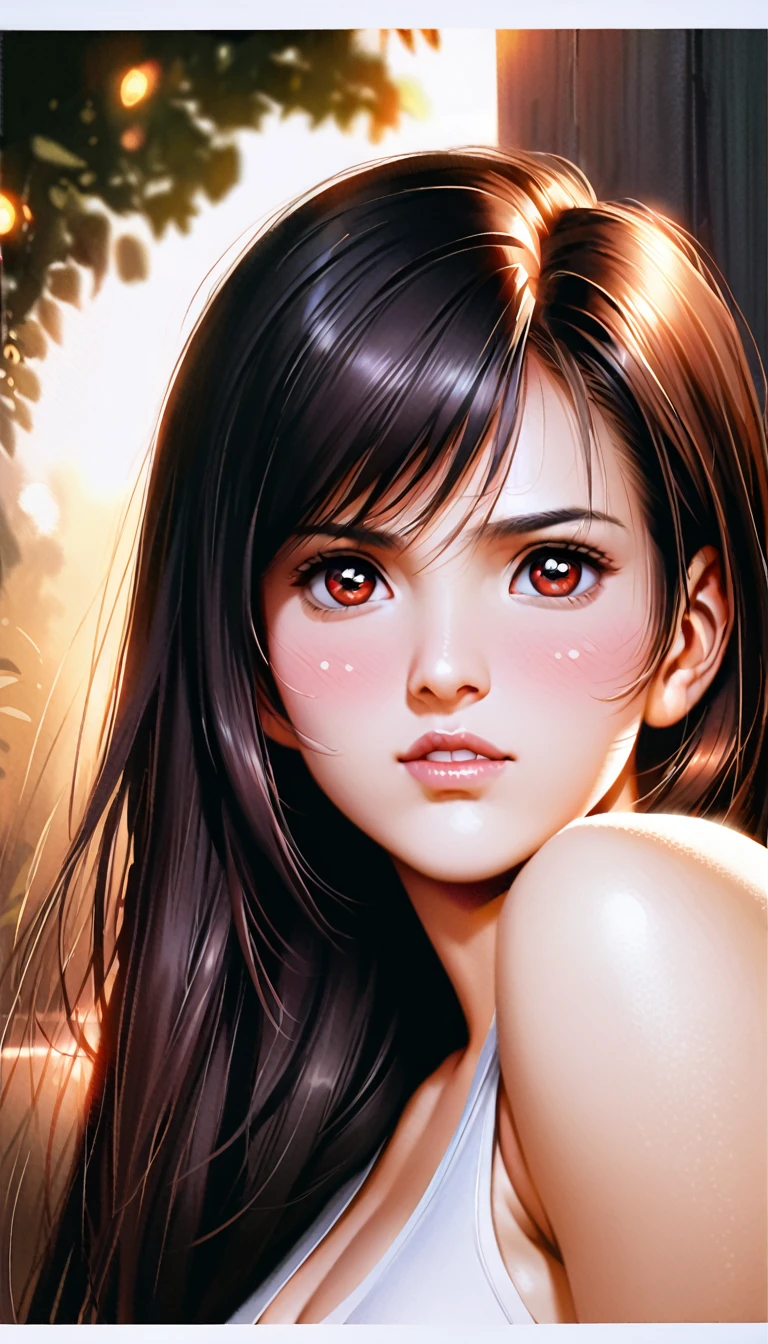 Tifa, realistic, Girl alone, ojos morados, bright eyes, , chapped lips ...
