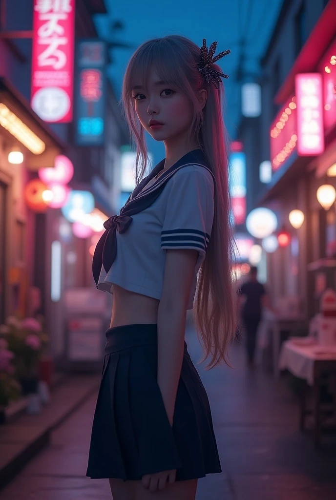 A beautiful woman in gyaru makeup wearing school uniform on the ...