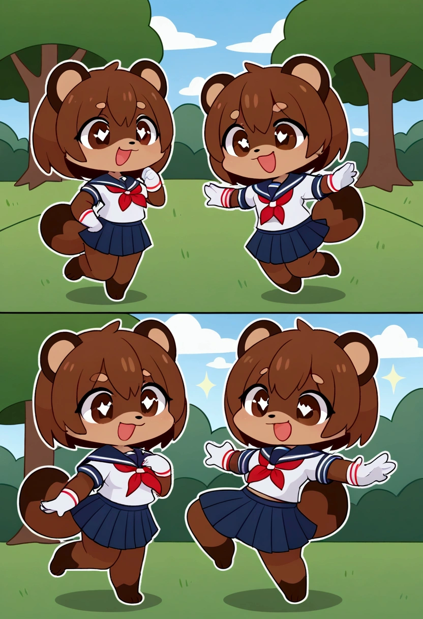 Girl, tanuki, furry, bodyfur, tail, school uniform, sailor suit - SeaArt AI