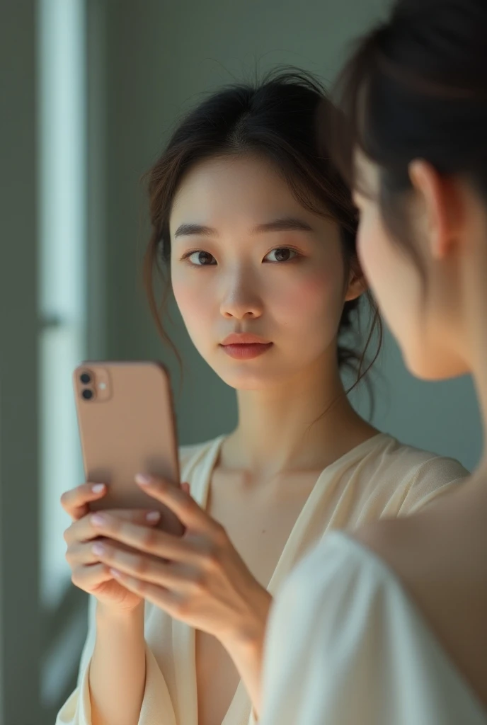 Highest quality、1 person、woman、Take a picture of yourself in the mirror ...