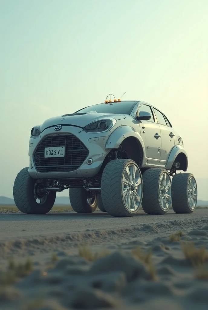 A car with 100 wheels - SeaArt AI