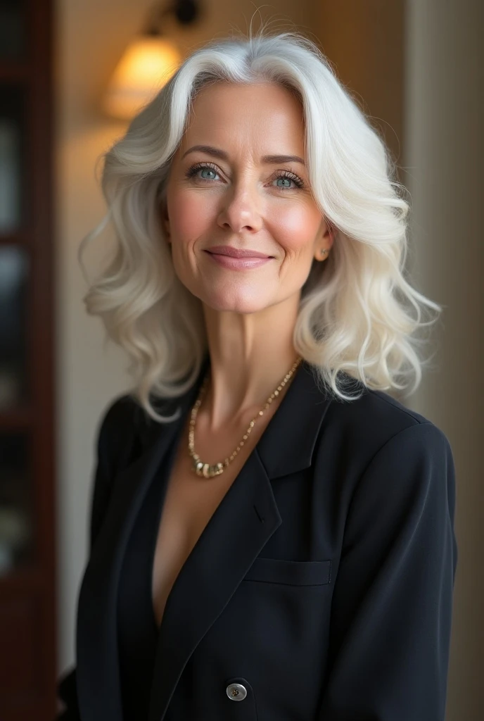 A well-dressed, elegant woman in her 50s, with a slightly fuller ...